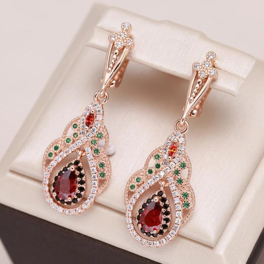 Red Mandala Earrings with Zirconia in Gold – Evelyn Jewellery
