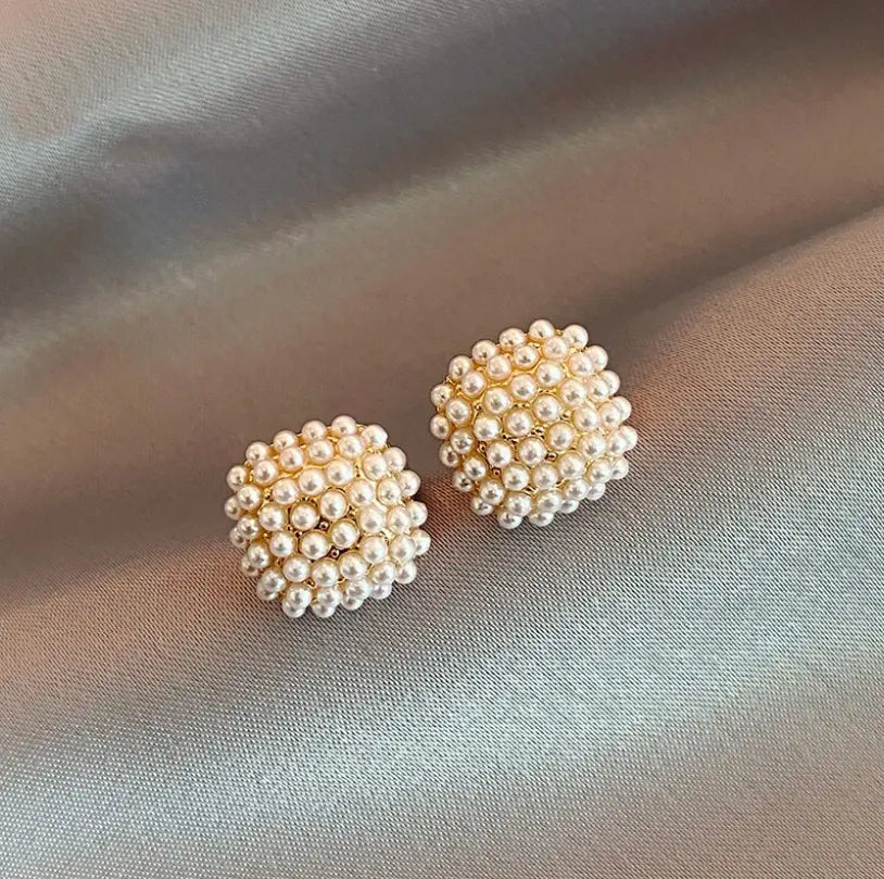 Elegant Inlaid Pearl Gold Earrings – Evelyn Jewellery