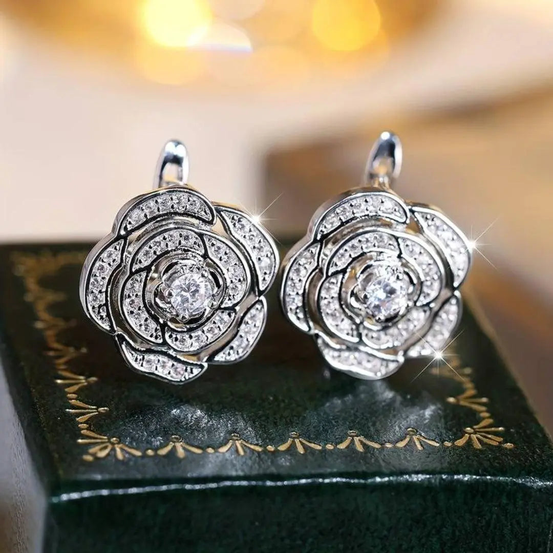 Shiny Flower Earrings Sterling Silver Elegant – Evelyn Jewellery